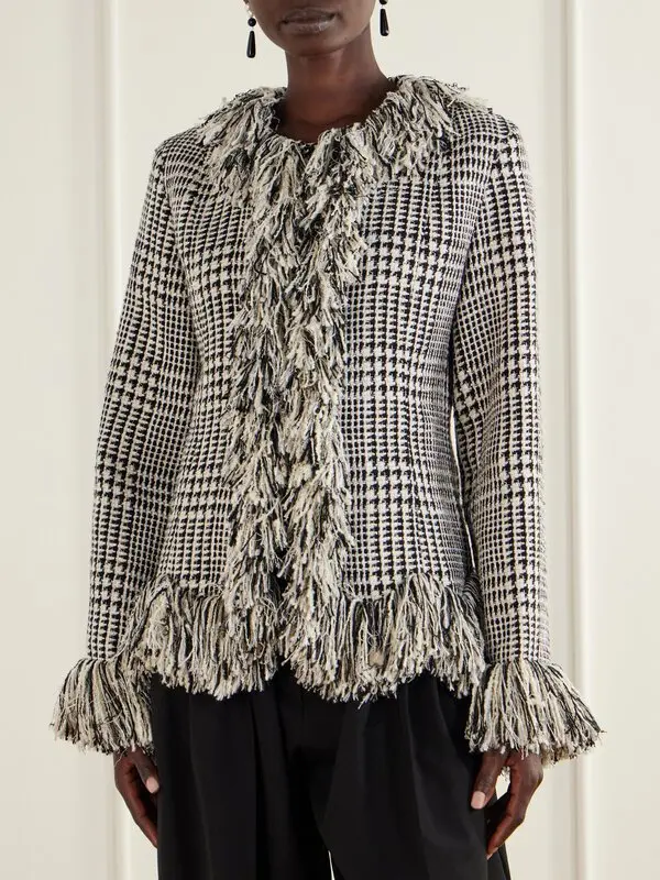 LIBEROWE Banker Fringed Houndstooth Tweed Jacket