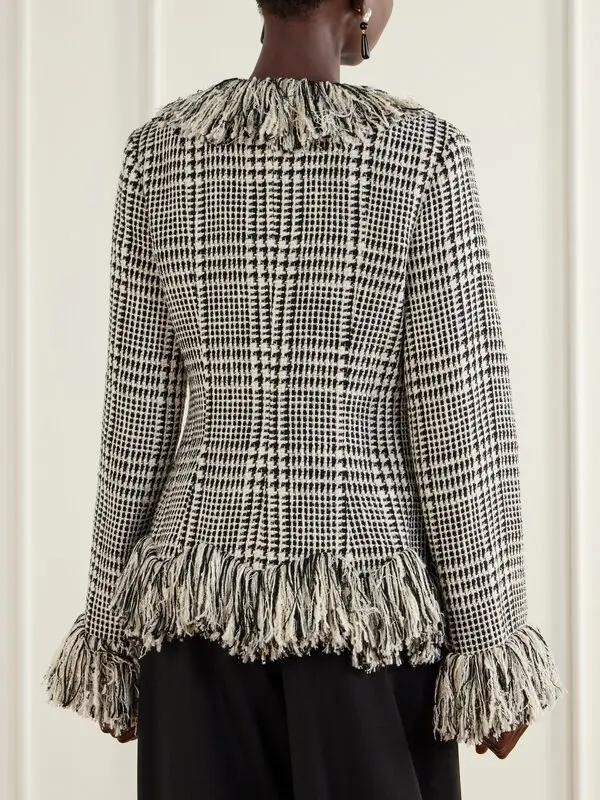 LIBEROWE Banker Fringed Houndstooth Tweed Jacket