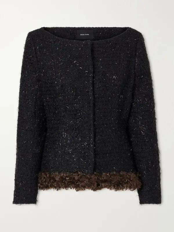Simone Rocha Metallic Tweed Jacket With Plush Trim - Black
