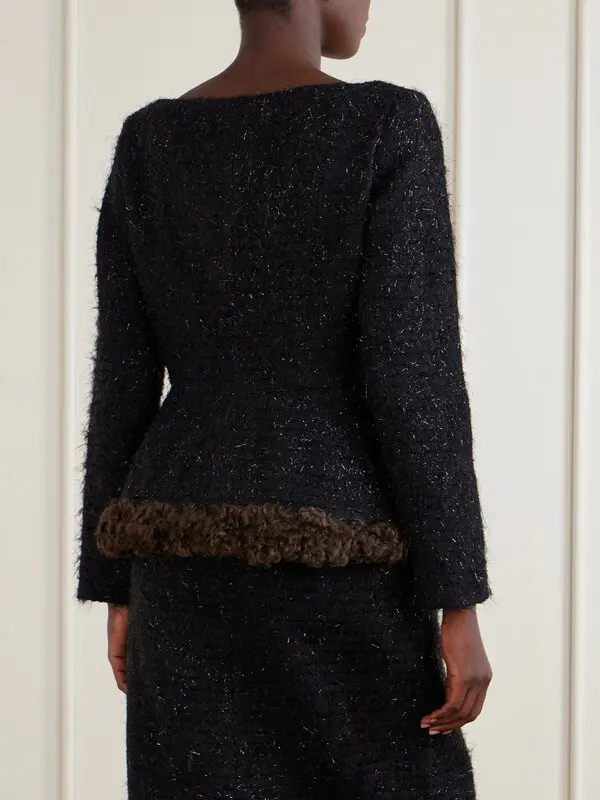 Simone Rocha Metallic Tweed Jacket With Plush Trim - Black