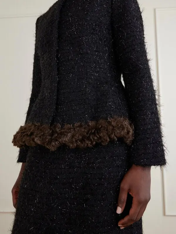 Simone Rocha Metallic Tweed Jacket With Plush Trim - Black