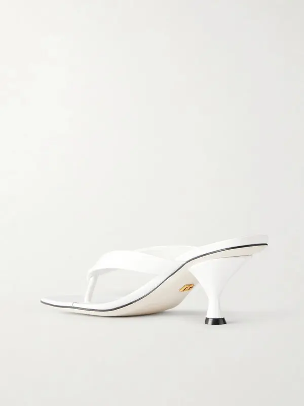 Dolce & Gabbana Logo-detailed Patent Leather Thong Heeled Sandals - White
