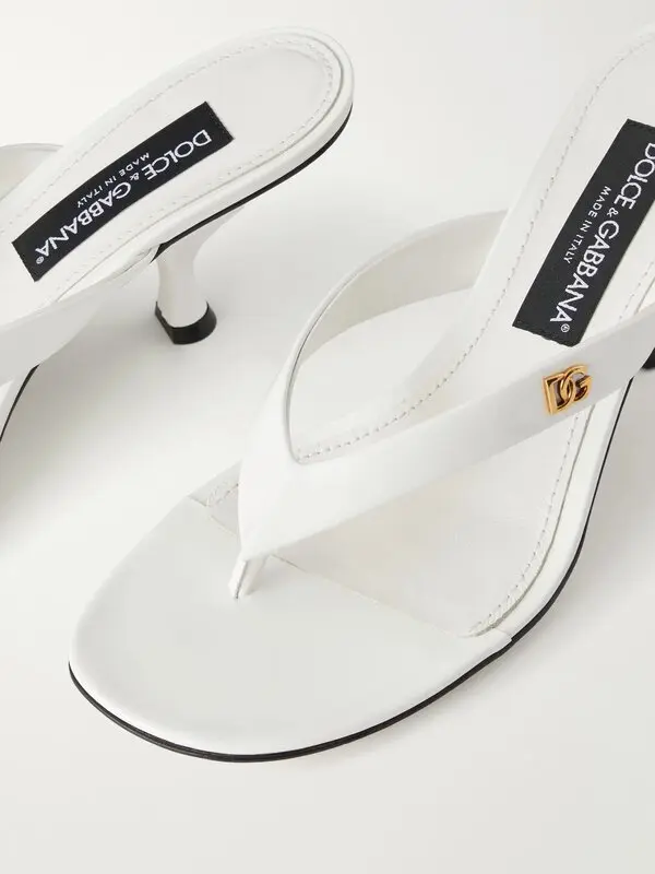 Dolce & Gabbana Logo-detailed Patent Leather Thong Heeled Sandals - White