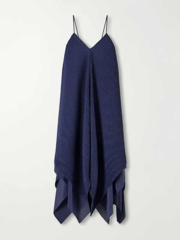JW Anderson Tiered Asymmetric Pleated Crepe De Chine Mini Dress - Blue