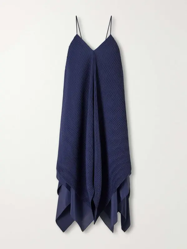 JW Anderson Tiered Asymmetric Pleated Crepe De Chine Mini Dress - Navy