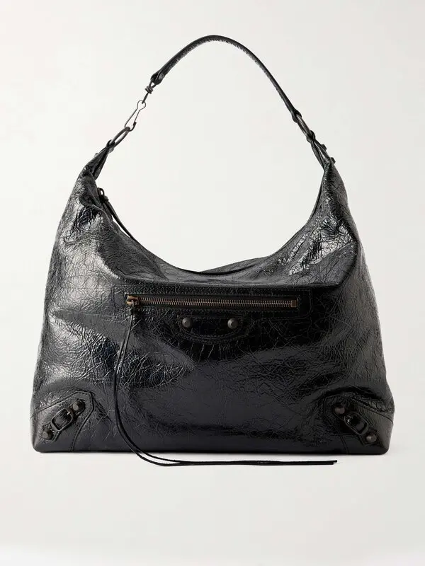 Balenciaga Le City Medium Crinkled Leather Shoulder Bag - Black