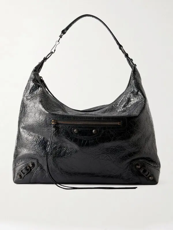 Balenciaga Le City Medium Crinkled Leather Shoulder Bag - Black