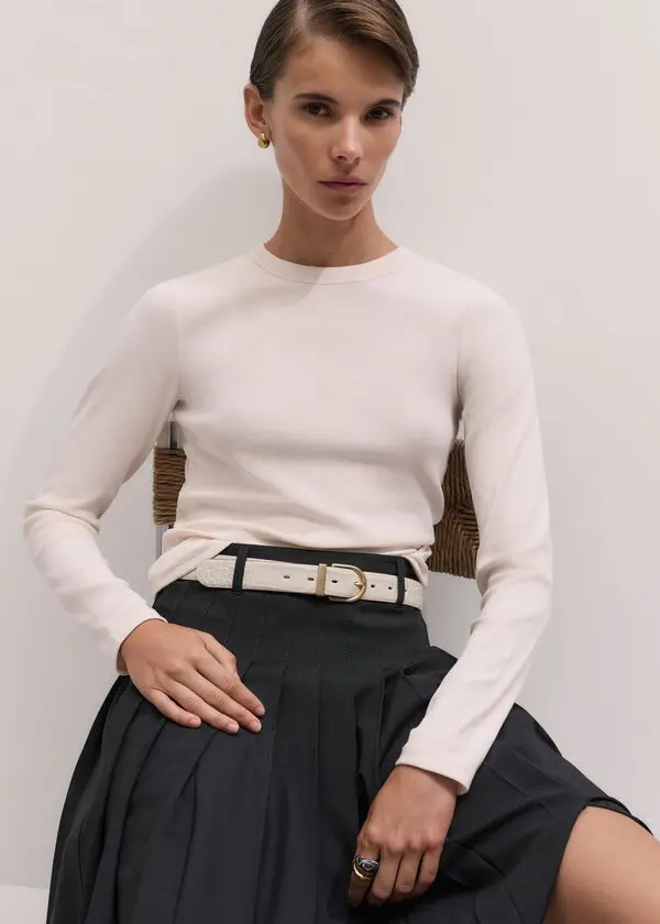 ME+EM Ribbed Long Sleeve Top - Ivory