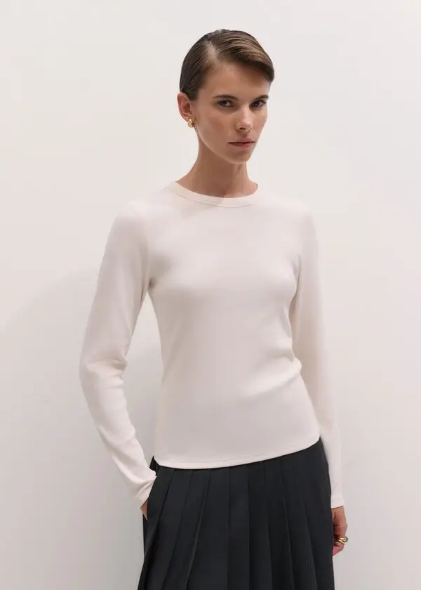 ME+EM Ribbed Long Sleeve Top - Ivory