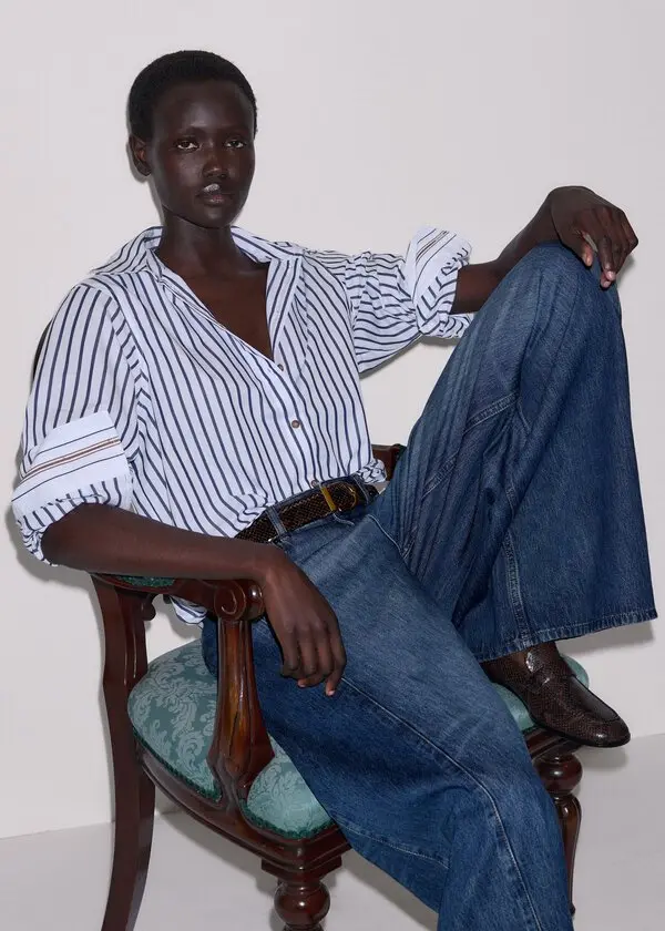 ME+EM Stripe Relaxed Forever Shirt Soft White-navy