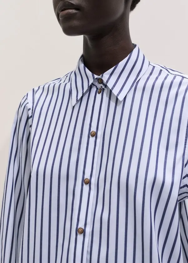 ME+EM Stripe Relaxed Forever Shirt Soft White-navy