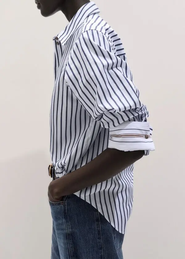 ME+EM Stripe Relaxed Forever Shirt Soft White-navy
