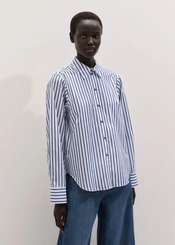 ME+EM Stripe Relaxed Forever Shirt Soft White-navy