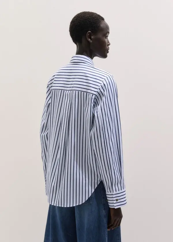 ME+EM Stripe Relaxed Forever Shirt Soft White-navy