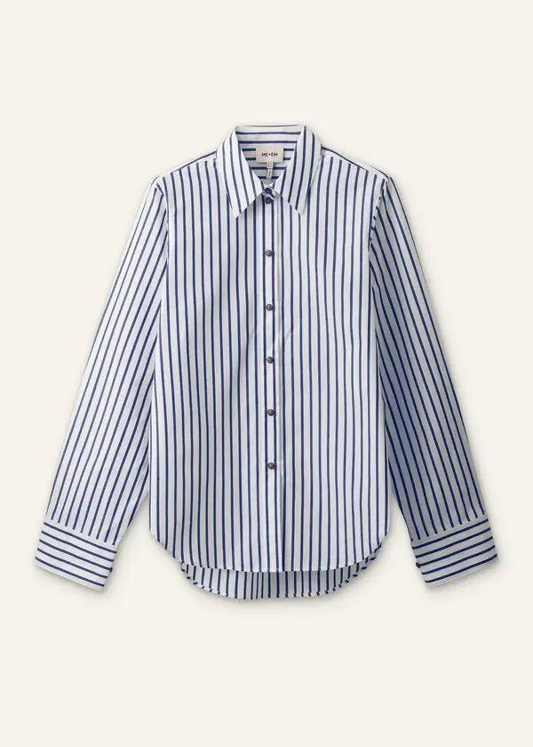 ME+EM Stripe Relaxed Forever Shirt Soft White-navy