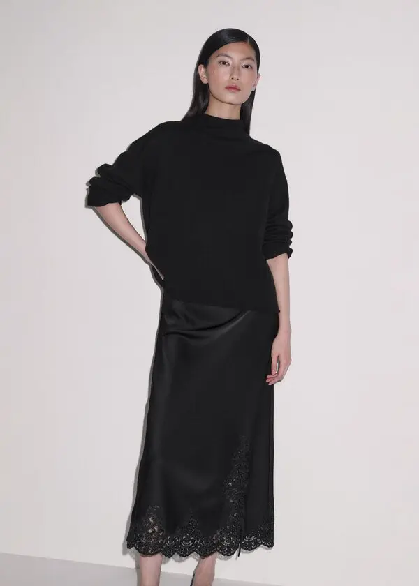 ME+EM Satin Lace Maxi Skirt