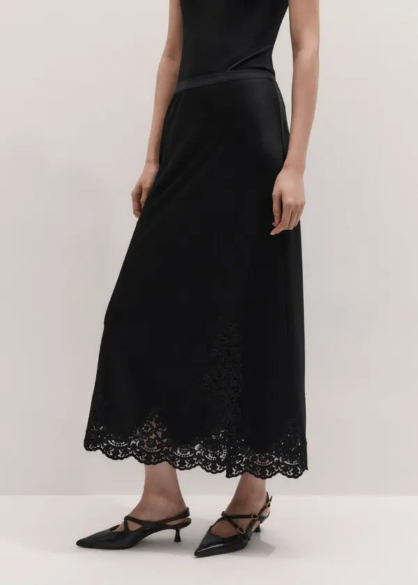 ME+EM Satin Lace Maxi Skirt - Black