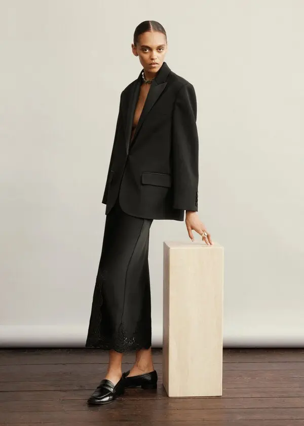 ME+EM Satin Lace Maxi Skirt - Black