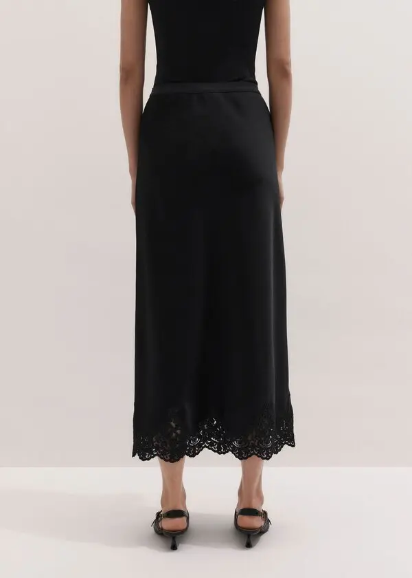 ME+EM Satin Lace Maxi Skirt - Black