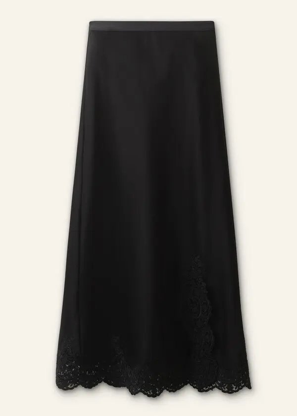 ME+EM Satin Lace Maxi Skirt - Black