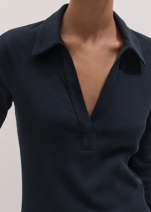 ME+EM Long Sleeve Rib Polo Top