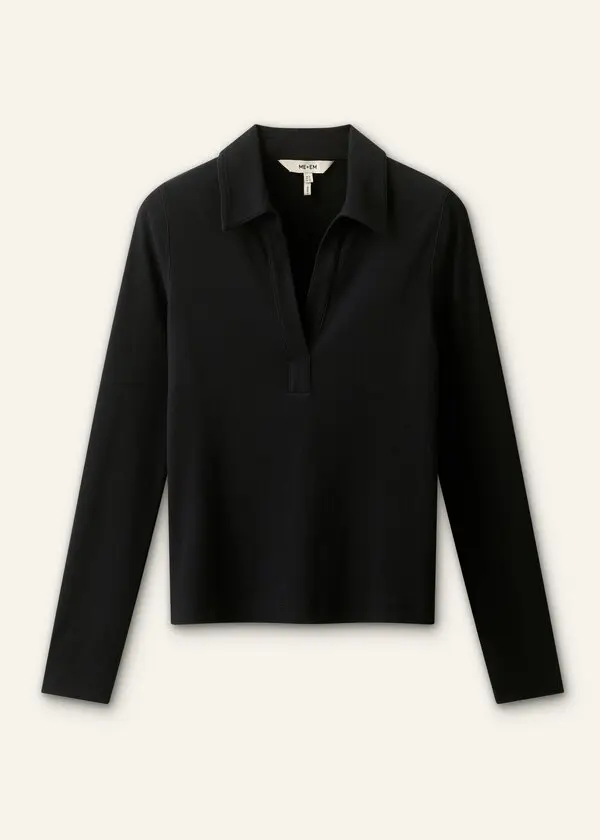 ME+EM Long Sleeve Rib Polo Top