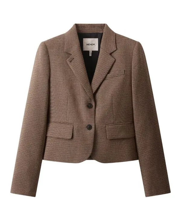 ME+EM Heritage Crop Slim Blazer - Pecan Brown Multi