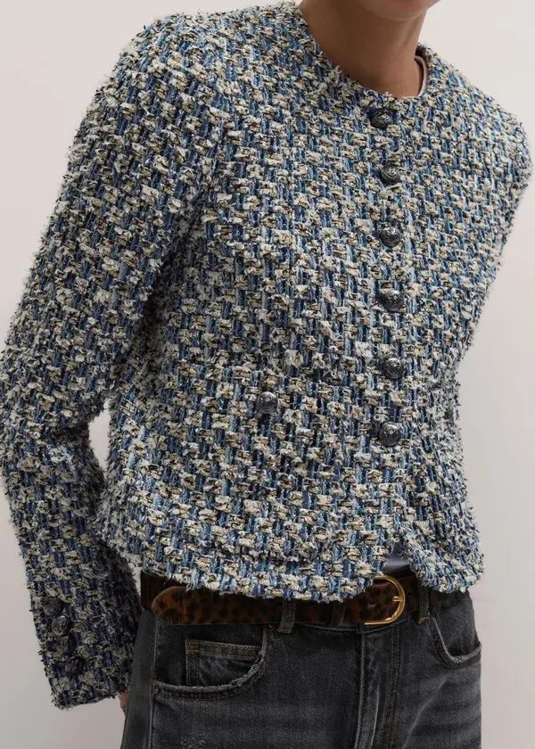 ME+EM Boxy Crop Tweed Jacket - Blue Multi