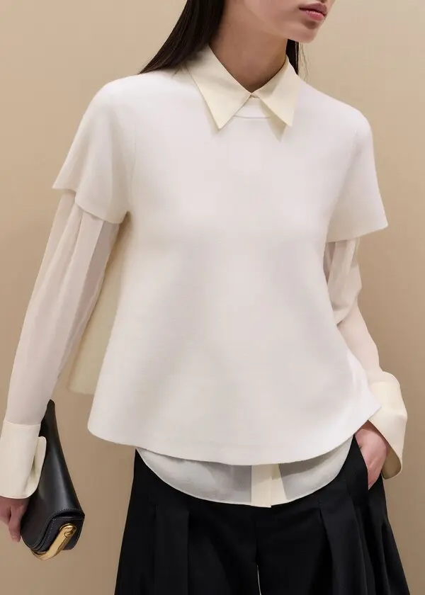 ME+EM Wool Stretch Short Sleeve Swing Knit Top
