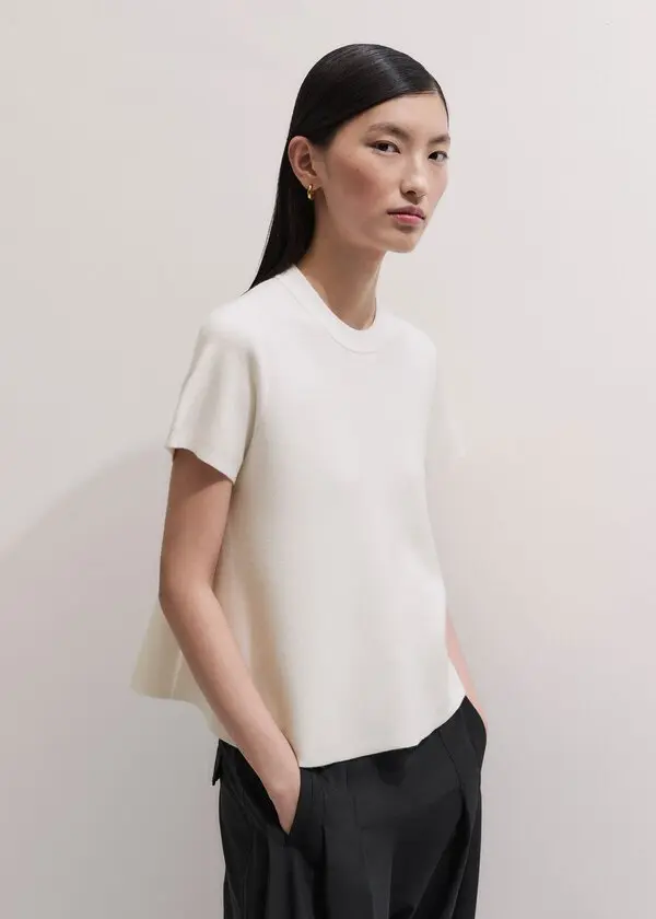 ME+EM Wool Stretch Short Sleeve Swing Knit Top