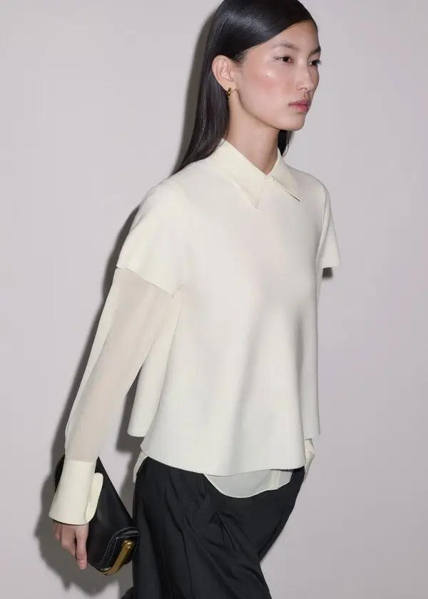 ME+EM Wool Stretch Short Sleeve Swing Knit Top