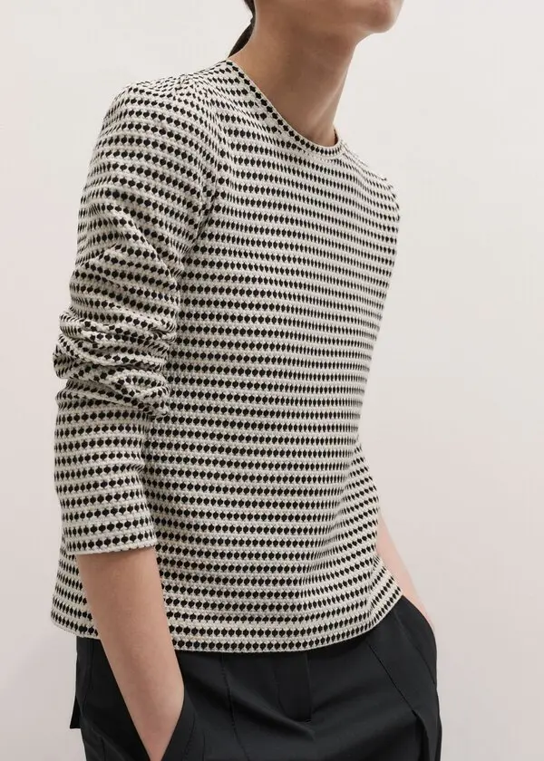 ME+EM Textured Stripe Puff Sleeve Top Cream-black