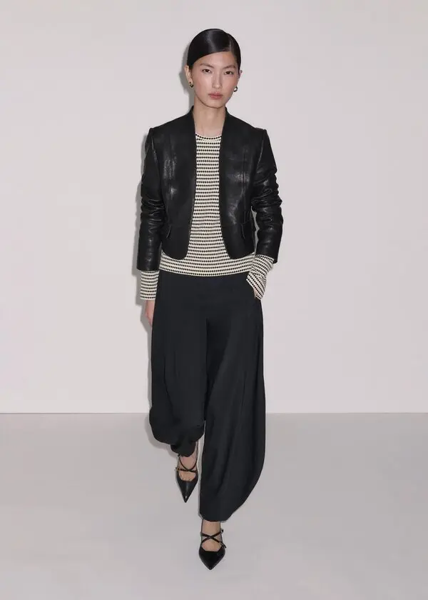 ME+EM Textured Stripe Puff Sleeve Top Cream-black