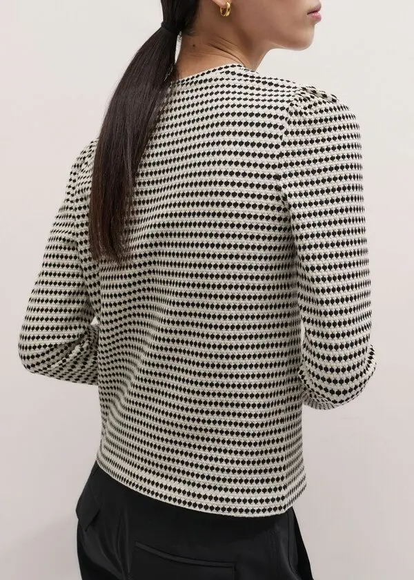 ME+EM Textured Stripe Puff Sleeve Top Cream-black