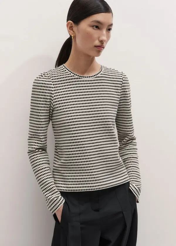 ME+EM Textured Stripe Puff Sleeve Top Cream-black