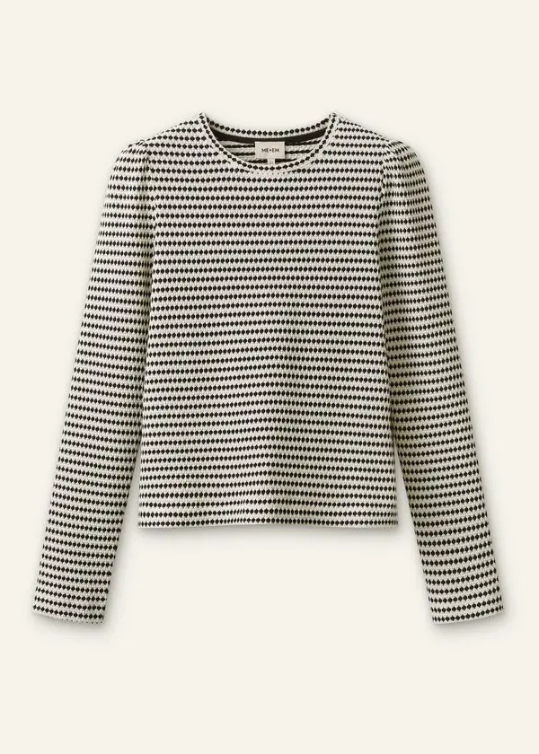ME+EM Textured Stripe Puff Sleeve Top Cream-black