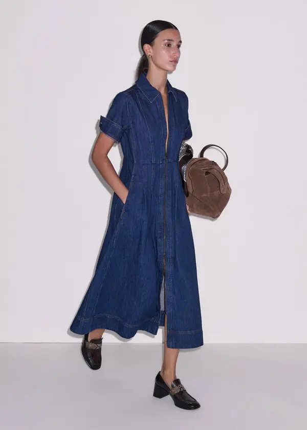 ME+EM Denim Fit And Flare Midi Dress