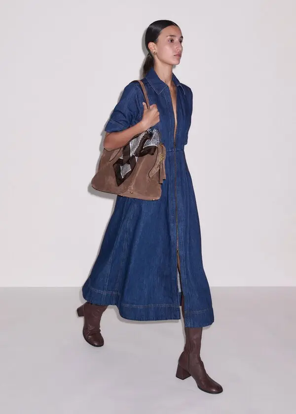 ME+EM Denim Fit And Flare Midi Dress