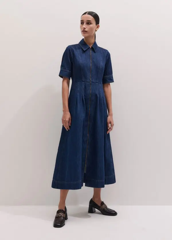 ME+EM Denim Fit And Flare Midi Dress