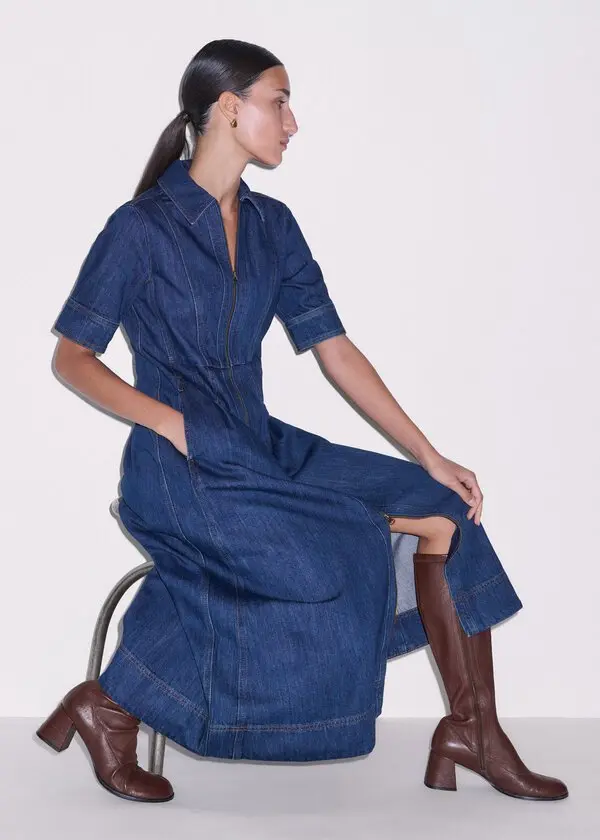 ME+EM Denim Fit And Flare Midi Dress