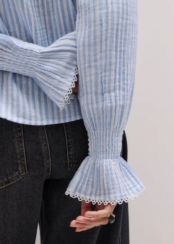 ME+EM Cheesecloth Stripe Long Sleeve Blouse Blue-soft White