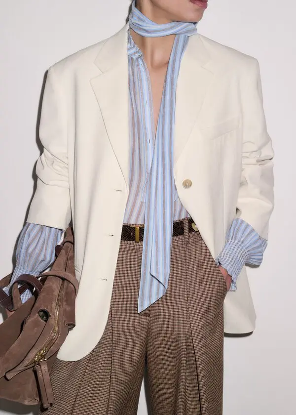 ME+EM Cotton Voile Striped Blouse With Neck Tie