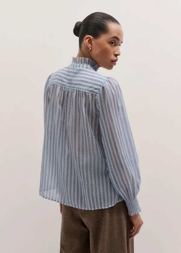 ME+EM Cotton Voile Striped Blouse With Neck Tie