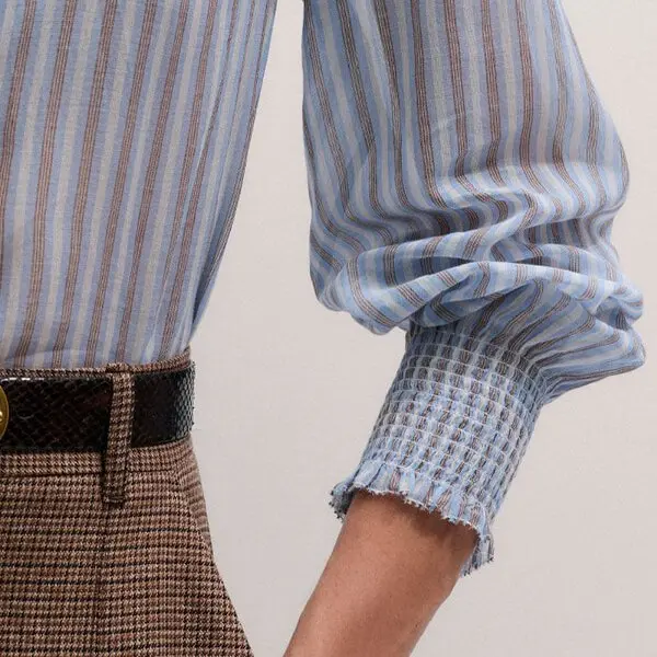 ME+EM Cotton Voile Striped Blouse With Neck Tie