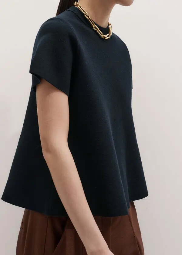 ME+EM Wool Stretch Short Sleeve Swing Knit Top