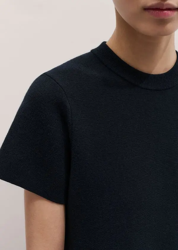 ME+EM Wool Stretch Short Sleeve Swing Knit Top