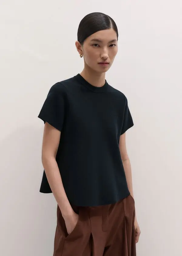 ME+EM Wool Stretch Short Sleeve Swing Knit Top