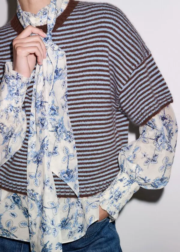 ME+EM Silk Cotton Blend Floral Print Shirt With Tie Neck