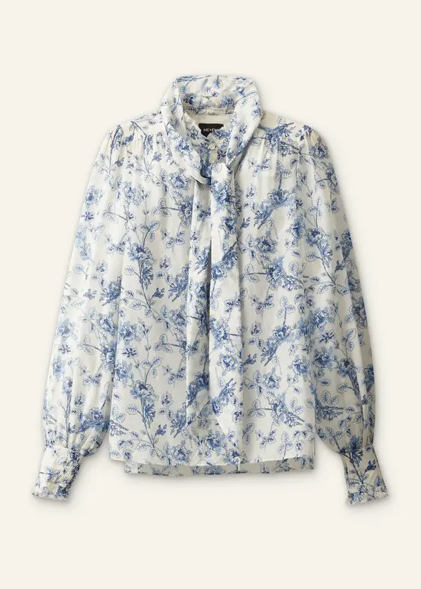ME+EM Silk Cotton Blend Floral Print Shirt With Tie Neck