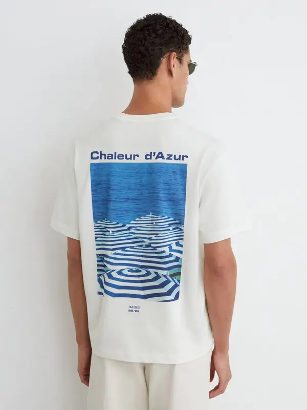 REISS Azur Cotton Beach-print Relaxed-fit T-shirt - White